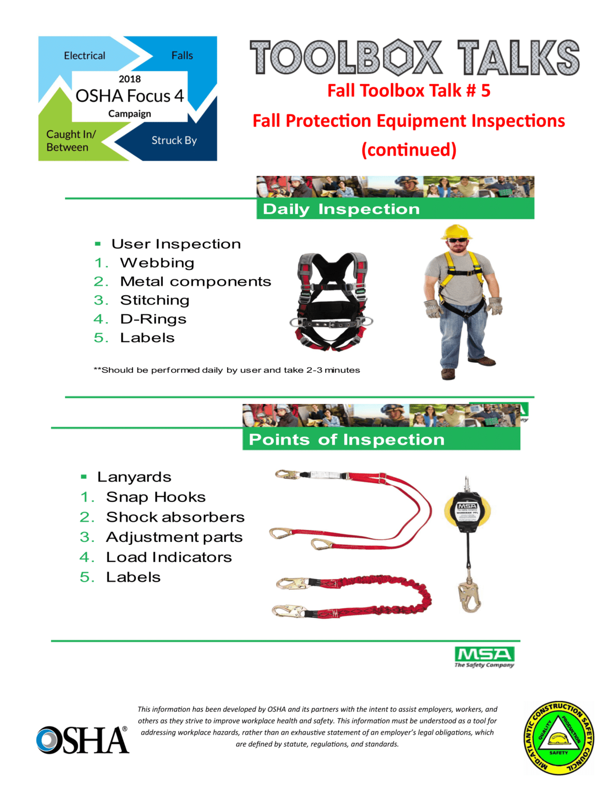 OSHA Focus Four Toolbox Talk: Fall Protection Equipment Inspections